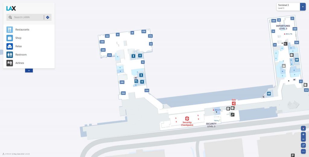 Terminal 3 map at the Los Angeles International Airport LAX