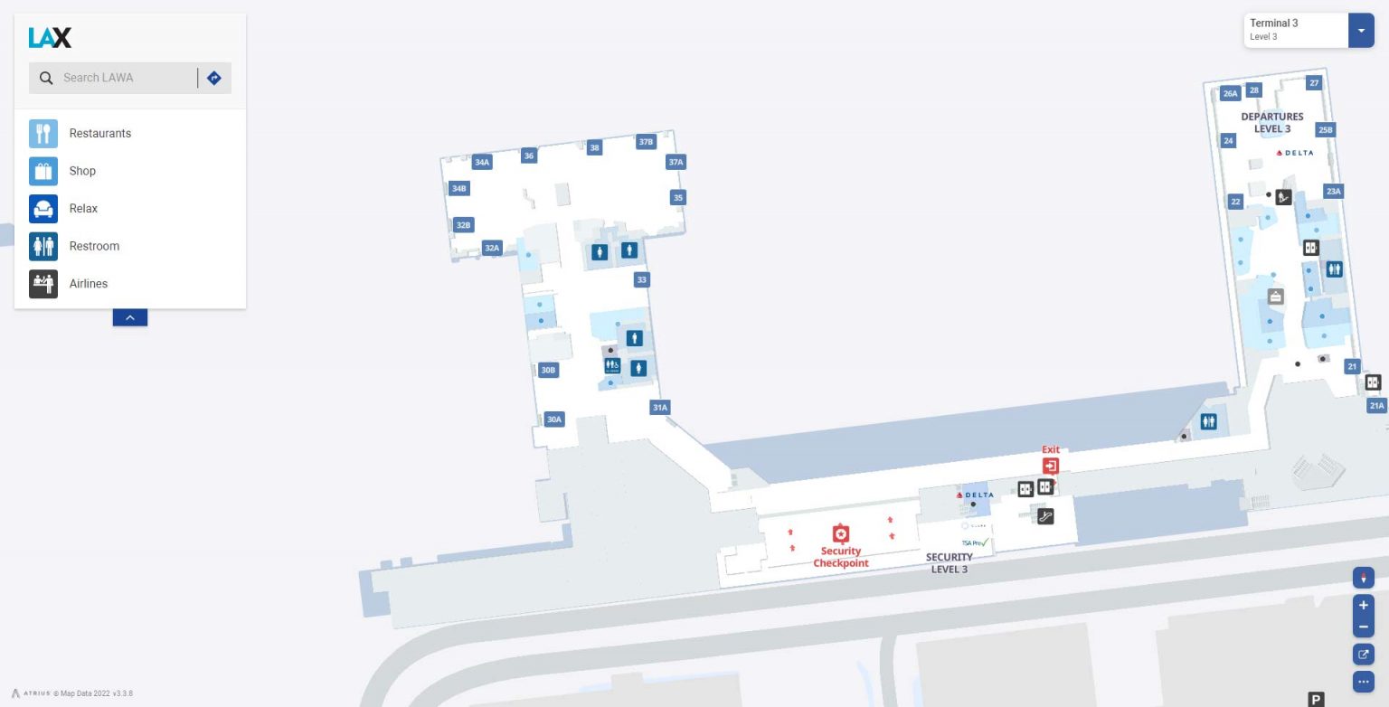 Terminal 3 map at the Los Angeles International Airport LAX