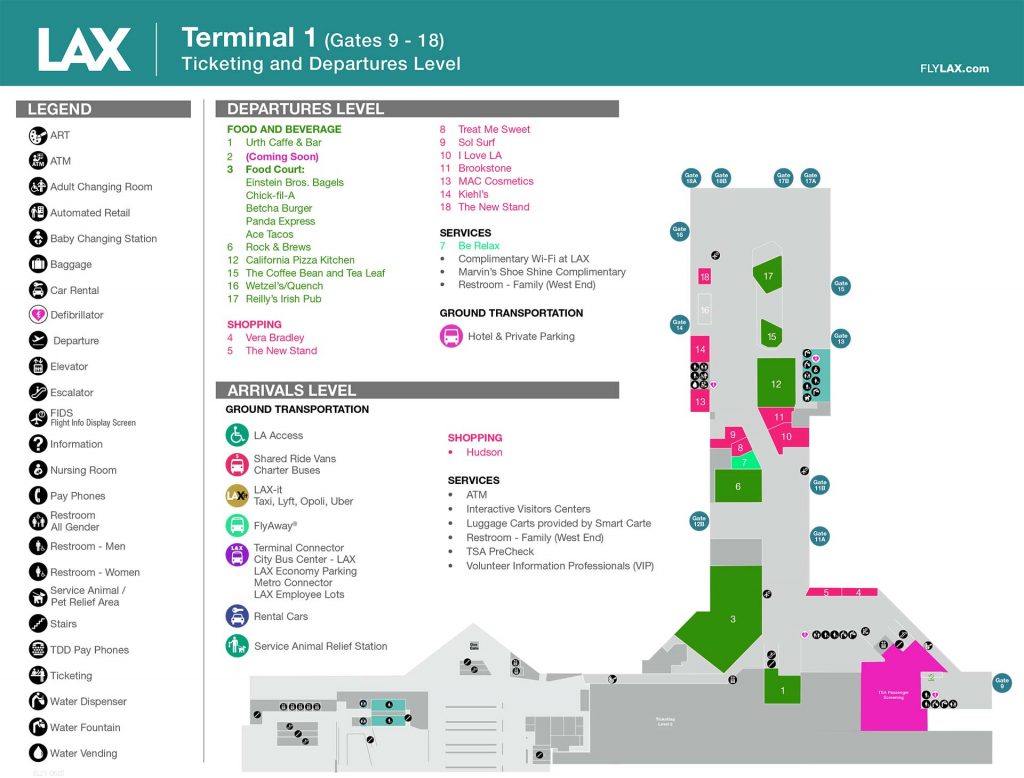 Terminal 1 map at the Los Angeles International Airport LAX