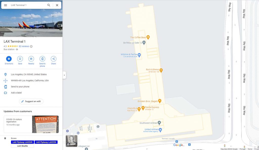 Terminal 1 map at the Los Angeles International Airport LAX